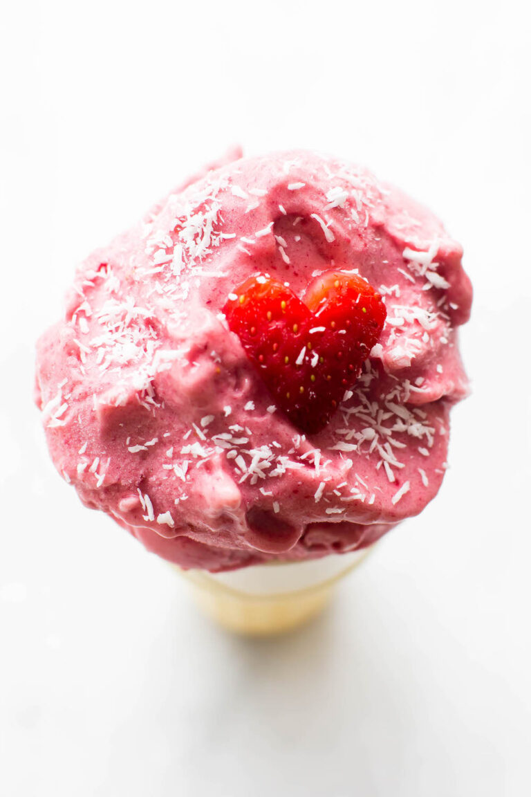 Vegan Raspberry Coconut Blender Ice Cream - Feasting on Fruit