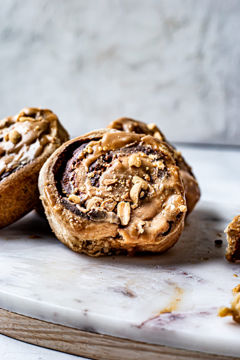 "Snickers" Cinnamon Rolls (vegan + grain-free) | Feasting on Fruit