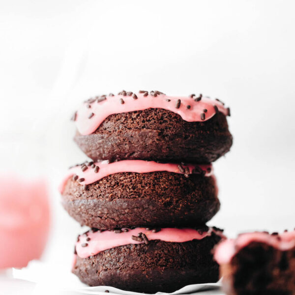 Raspberry Glazed Chocolate Donuts (vegan + gf) | Feasting on Fruit