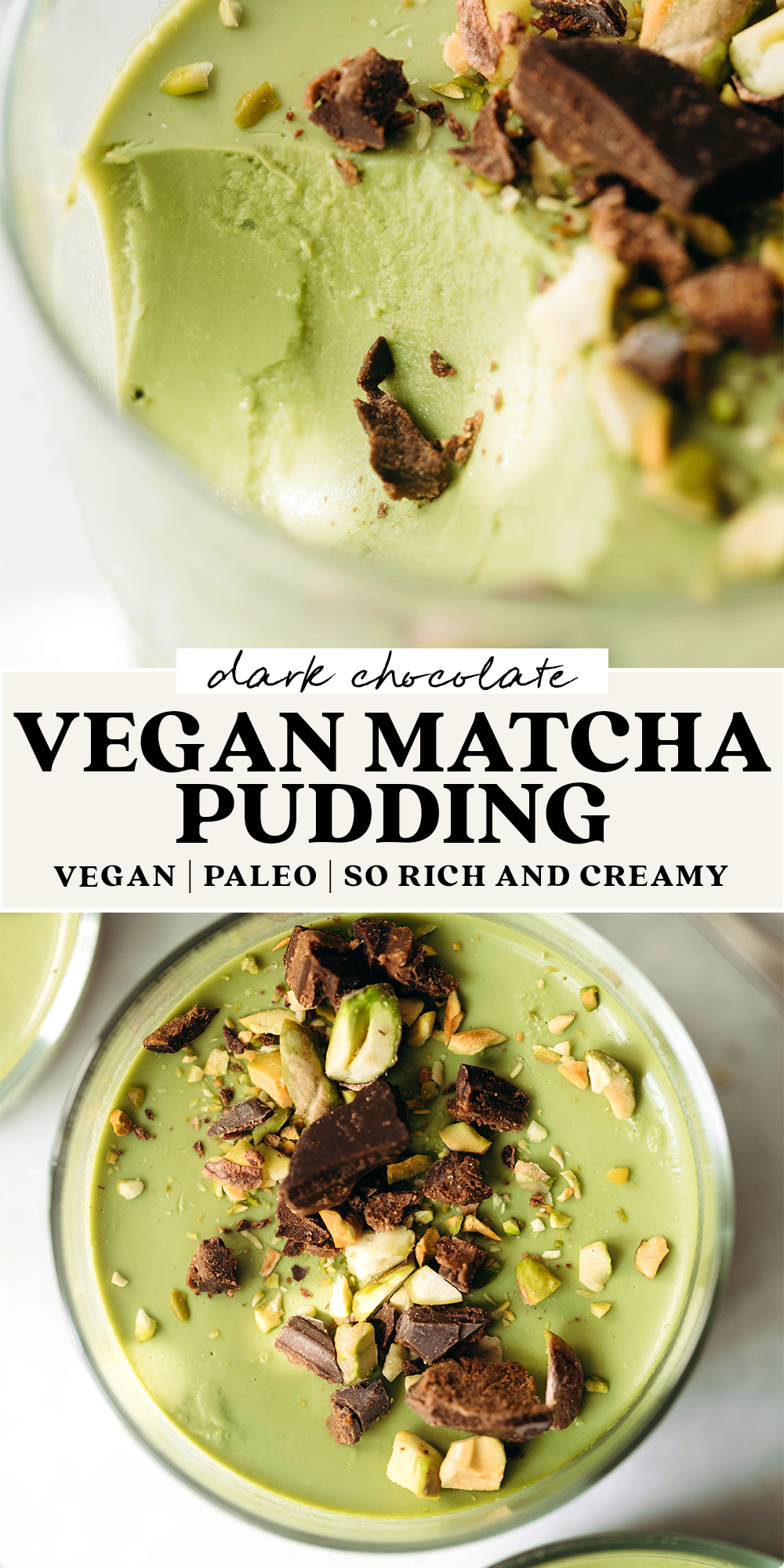 Chocolate Hazelnut Matcha Pudding (vegan + paleo) | Feasting on Fruit