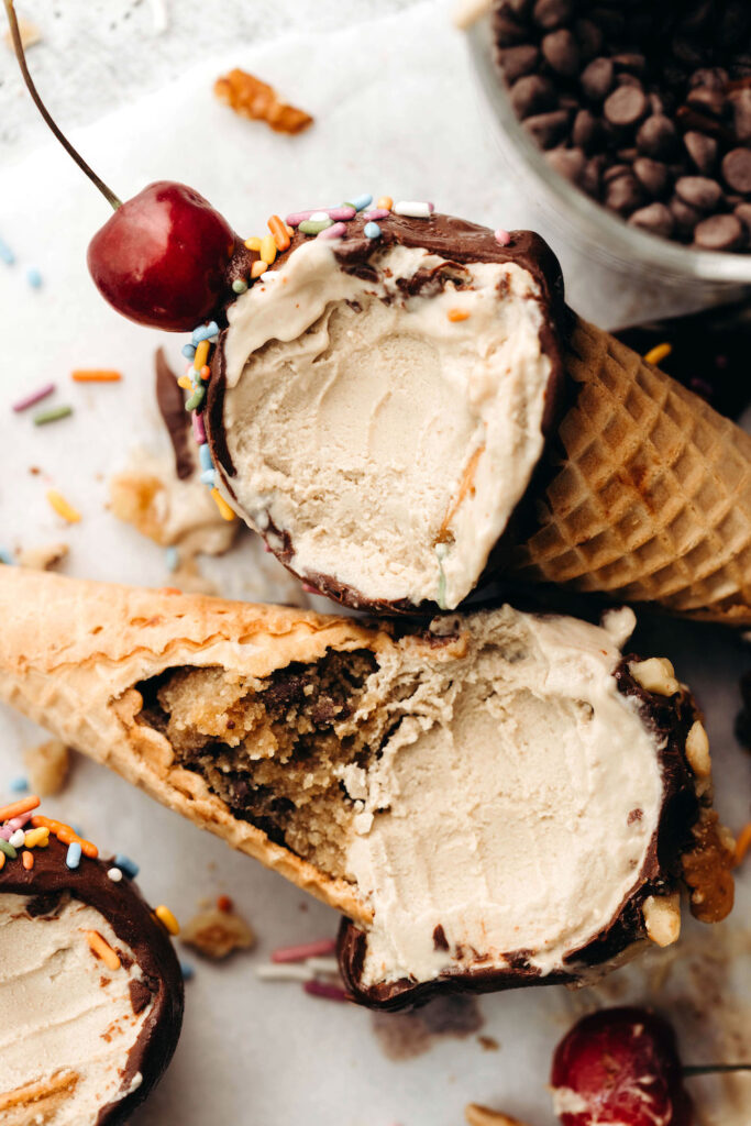Cookie Dough Ice Cream Sundae Cones (dairy-free) | Feasting on Fruit