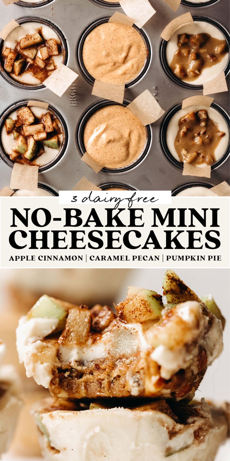 No-Bake Mini Cheesecakes (3 fall flavors!) | Feasting on Fruit